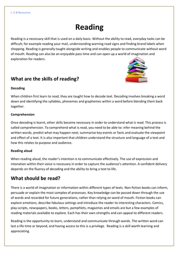 A Reading Report with Key Skills | Teaching Resources