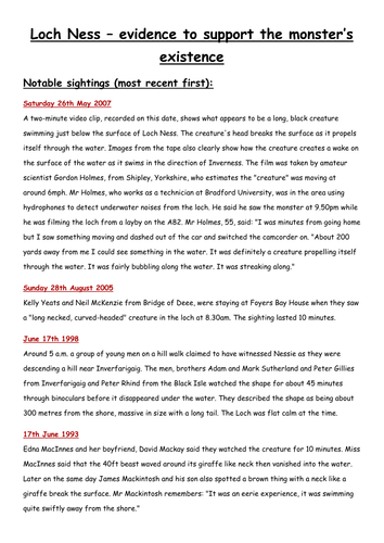 Loch Ness debate (persuasive speech) | Teaching Resources