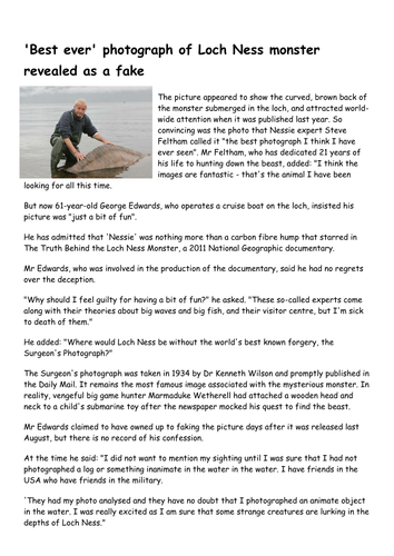 Loch Ness debate (persuasive speech) | Teaching Resources