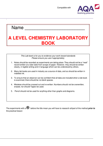 A level Chemistry Practical endorsement Lab Book by Stevendiamond ...