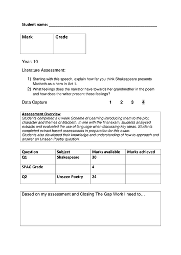 English Literature New Specification Student friendly assessment ...