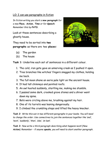 Paragraphs 2 fiction / story writing | Teaching Resources