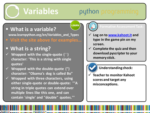 Python Programming Lesson 3 (Year 7 or younger) - Strings and Variables ... Python Programming Lesson 3 (Year 7 or younger) - Strings and Variables ...