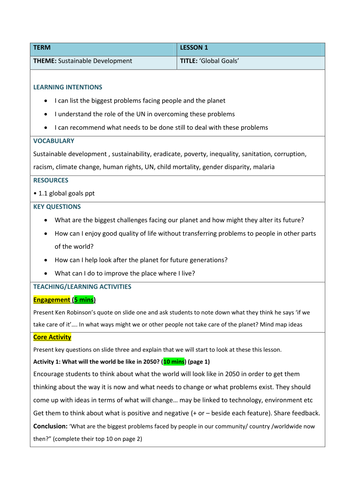Global Goals lesson 1 & Sustainability lesson 2 | Teaching Resources