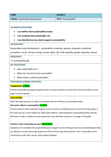 Global Goals lesson 1 & Sustainability lesson 2 | Teaching Resources