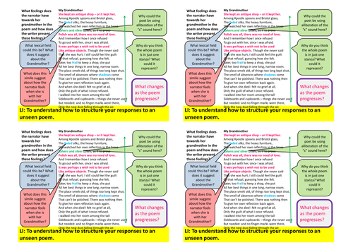 AQA GCSE English Literature New Specification: Unseen Poetry Structure ...