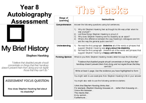 KS3 Autobiography Writing (high-ability Y7, Y8, lower-ability Y9 ...