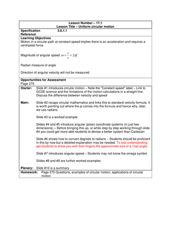 Physics A-Level Year 2 Lesson - Uniform Circular Motion (Powerpoint AND ...
