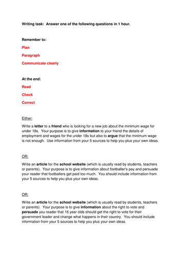 Writing questions for a one off exam style lesson new GCSE argue ...