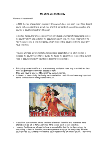 China - One Child Policy | Teaching Resources