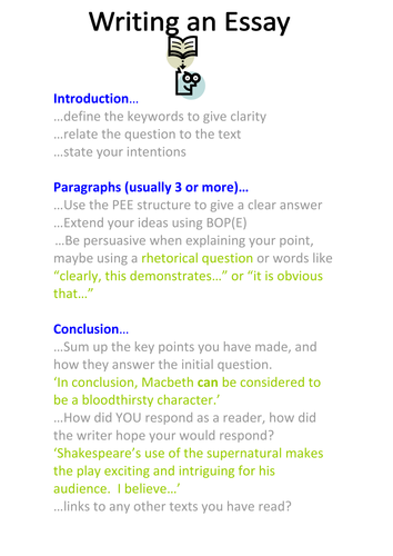 How to use PEE (differentiated) Macbeth used as an example | Teaching ...