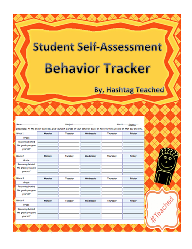 Student Self Assessment Behavior Tracker (Year-Long Template ...