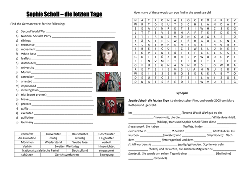 Sophie Scholl Worksheet | Teaching Resources