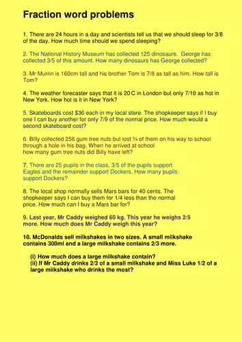 Maths word problems: fractions and decimals | Teaching Resources