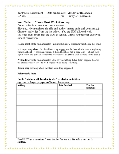Book Week Assignment | Teaching Resources