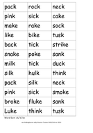 Word Sort for words ending in k, ke and ck | Teaching Resources