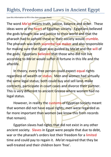 Ancient Egypt- Laws, Morals, Rights and Freedoms | Teaching Resources