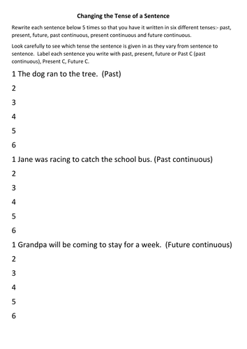 Changing The Tense of a Sentence | Teaching Resources