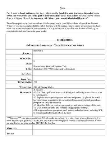 Assessment Task 8 History Aboriginal Australia | Teaching Resources
