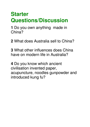 Ancient China Depth Study Starter | Teaching Resources