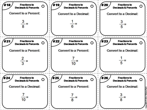 Fractions, Decimals, Percents Task Cards | Teaching Resources