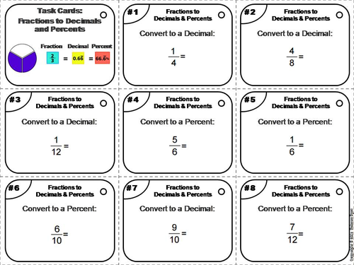 Fractions, Decimals, Percents Task Cards | Teaching Resources