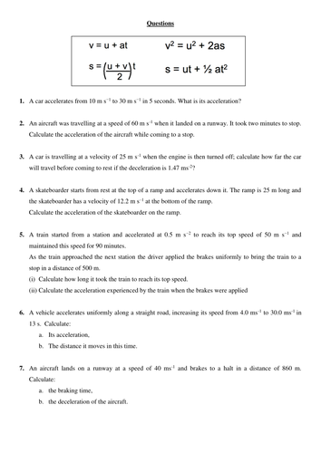 SUVAT Equations | Teaching Resources