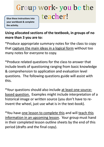 You be the Teacher Group Work Activity | Teaching Resources