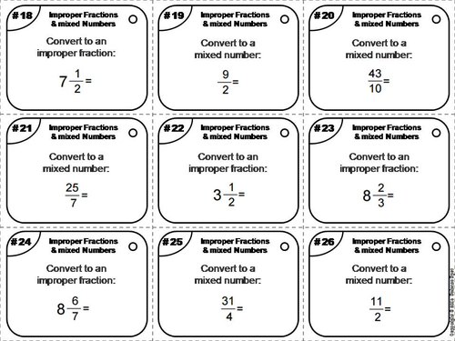 Improper Fractions and Mixed Numbers Task Cards | Teaching Resources