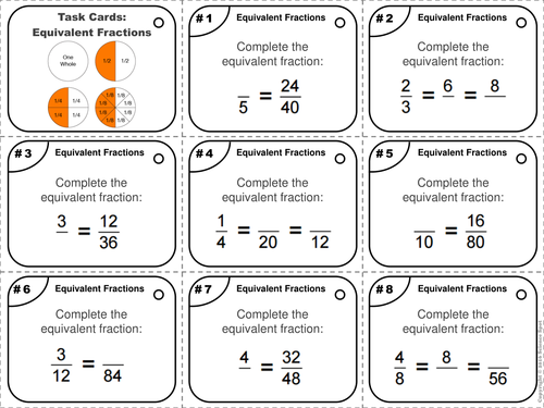 Equivalent Fractions Task Cards | Teaching Resources
