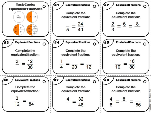 Equivalent Fractions Task Cards | Teaching Resources