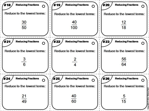 Reducing Fractions Task Cards | Teaching Resources