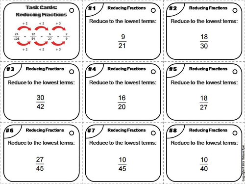 Reducing Fractions Task Cards | Teaching Resources