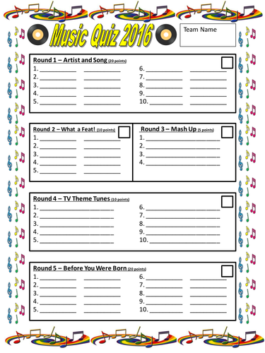 End Of Term Year Music Quiz 2016 | Teaching Resources