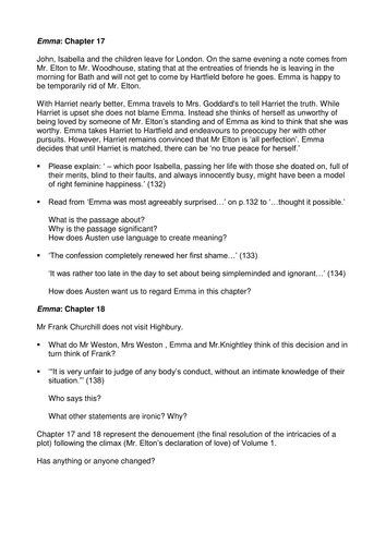Emma: notes and activities for Volume 1 | Teaching Resources
