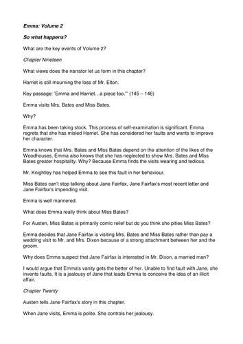 Emma: notes and activities for Volume 2 and 3 | Teaching Resources