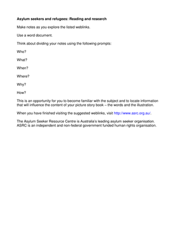 Asylum Seekers: writing a picture story book | Teaching Resources