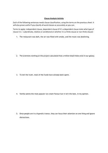 An Introduction to Finite and Non-Finite Clause Analysis with Tasks | Teaching Resources