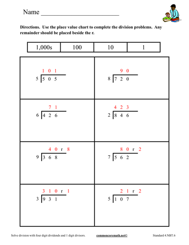 Fourth Grade Division Packet - 4.NBT.6 | Teaching Resources
