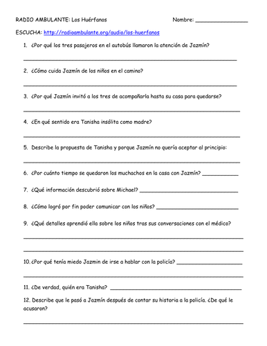 Radio Ambulante: LOS HUERFANOS Practica Auditiva | Teaching Resources