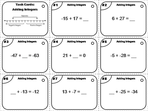 Adding and Subtracting Integers Task Cards Bundle | Teaching Resources
