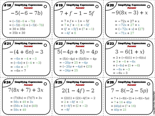 Simplifying Expressions Task Cards | Teaching Resources