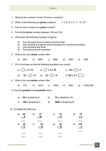 Directed Numbers and Numbers worksheets - with ANSWERS - Functional ...