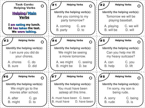 Helping Verbs Task Cards | Teaching Resources