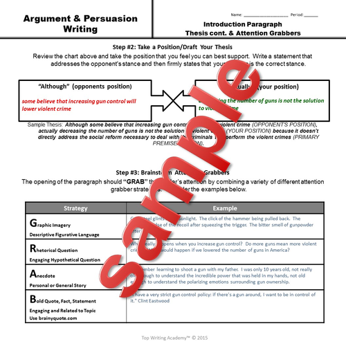 Persuasive Writing Introduction Paragraph | Teaching Resources
