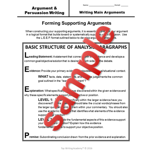 Persuasive Writing Main Argument Body Paragraphs | Teaching Resources
