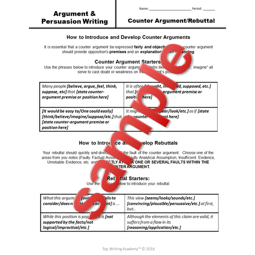 Persuasive Writing Counter Arguments and Rebuttals | Teaching Resources