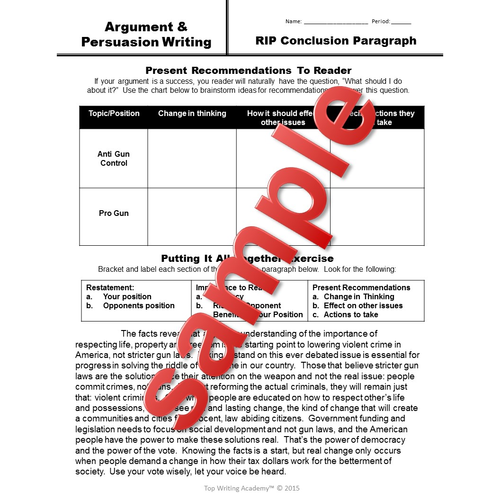 Persuasive Argument Writing Conclusion Paragraph | Teaching Resources