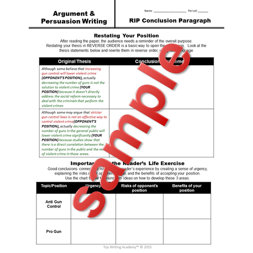 Persuasive Argument Writing Conclusion Paragraph | Teaching Resources