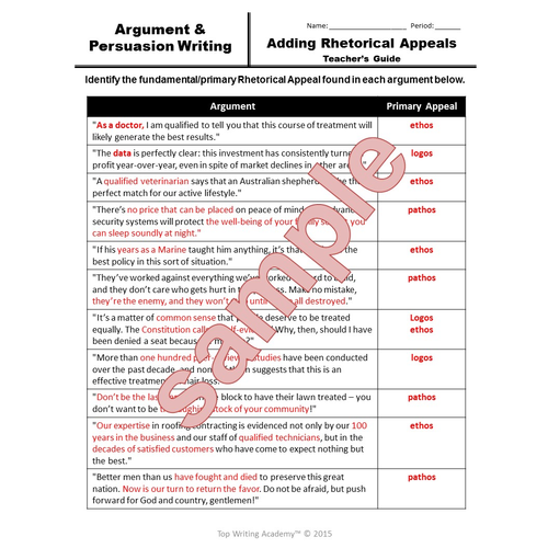 Persuasive & Argument Writing Adding Ethos Pathos Logos Rhetorical ...
